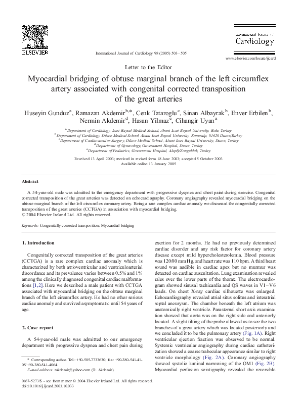 (PDF) Myocardial bridging of obtuse marginal branch of the left ...