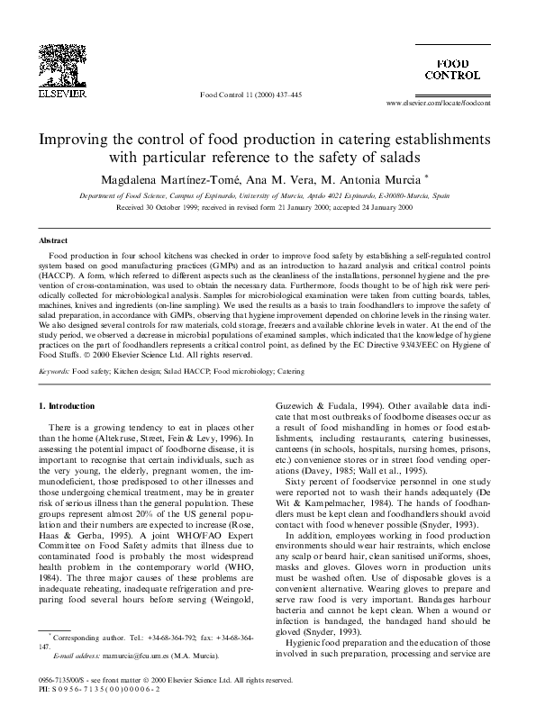 (PDF) Improving the control of food production in catering ...