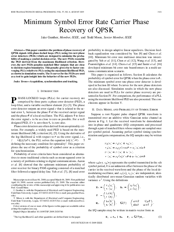 (PDF) Minimum symbol error rate carrier phase recovery of QPSK