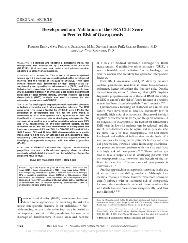 (PDF) Development and Validation of the ORACLE Score to Predict Risk of ...