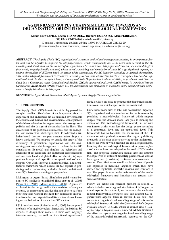 (PDF) An Organization-Oriented Methodological Framework for Agent-Based Supply Chain Simulation