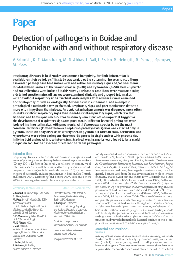 (PDF) Detection of pathogens in Boidae and Pythonidae with and without ...