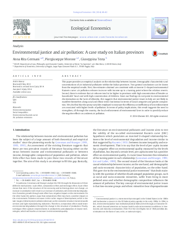 (PDF) Environmental justice and air pollution: A case study on Italian ...