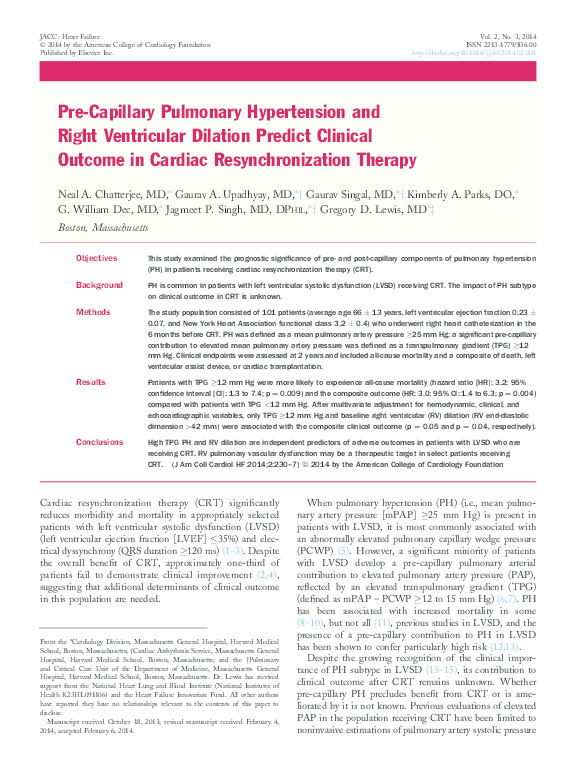 (PDF) Pre-Capillary Pulmonary Hypertension and Right Ventricular ...