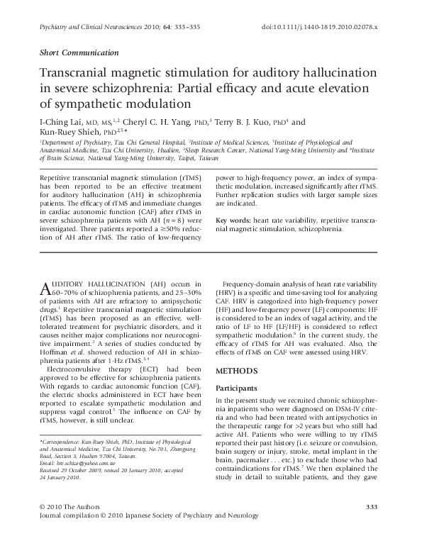 (PDF) Transcranial magnetic stimulation for auditory hallucinations in schizophrenia
