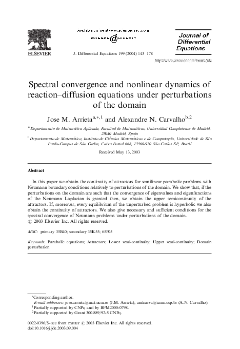 (PDF) Spectral convergence and nonlinear dynamics of reaction–diffusion equations under ...