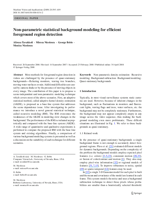 Pdf Non Parametric Statistical Background Modeling For Efficient