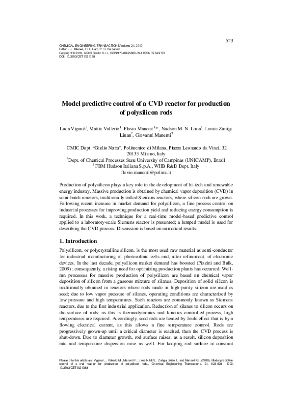 (PDF) Model predictive control of a CVD reactor for production of ...