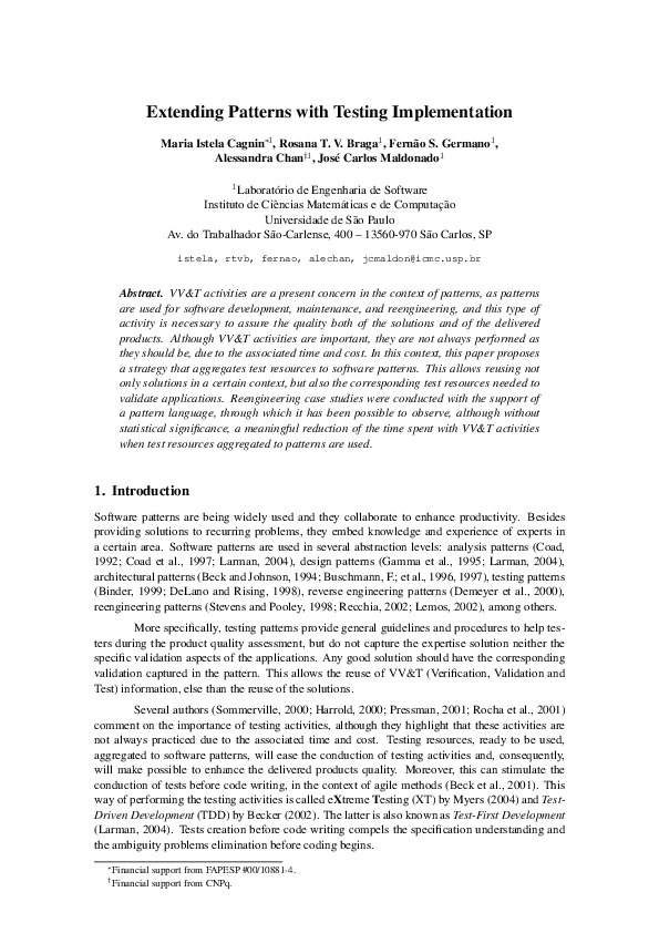 (PDF) Extending patterns with testing implementation