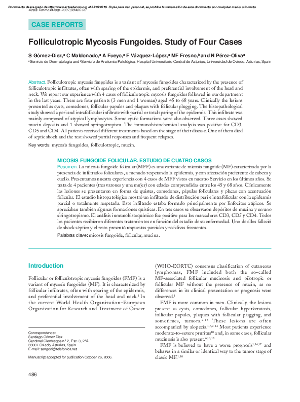 (PDF) Folliculotropic Mycosis Fungoides. Study of Four Cases | Carlos E D U A R D O Maldonado ...