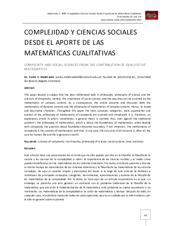 (PDF) Complejidad y Ciencias Sociales Desde El Aporte De Las Matem ticas Cualitativas | Carlos E ...