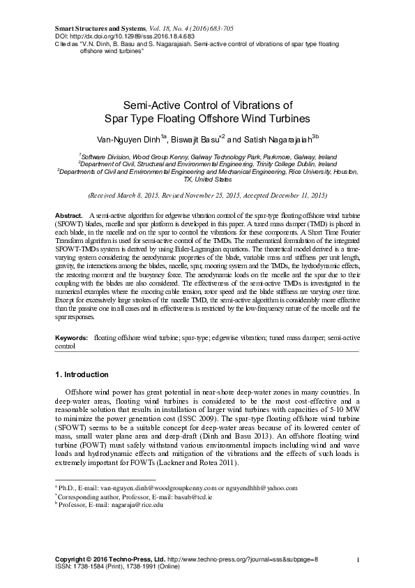 Pdf Semi Active Control Of Vibrations Of Spar Type Floating Offshore