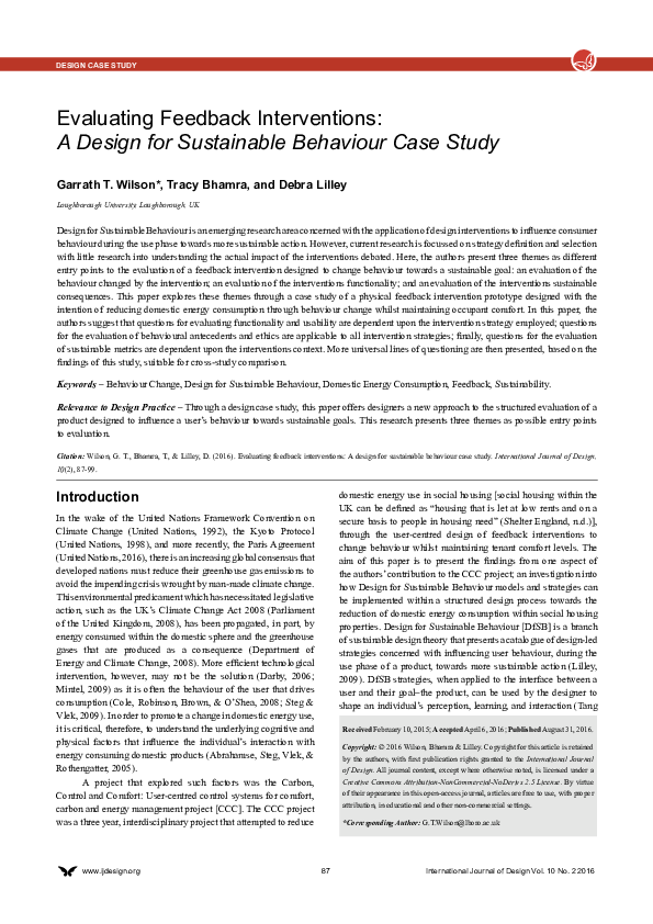 (PDF) Evaluating Feedback Interventions: A Design for Sustainable ...