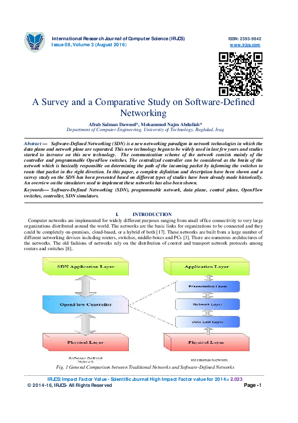 (PDF) A Survey and a Comparative Study on Software-Defined Networking