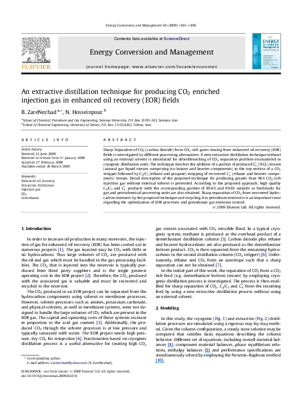 (PDF) An extractive distillation technique for producing CO2 enriched ...