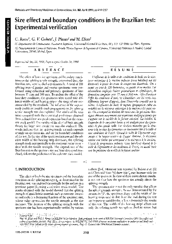 Pdf Size Effect And Boundary Conditions In The Brazilian Test Experimental Verification