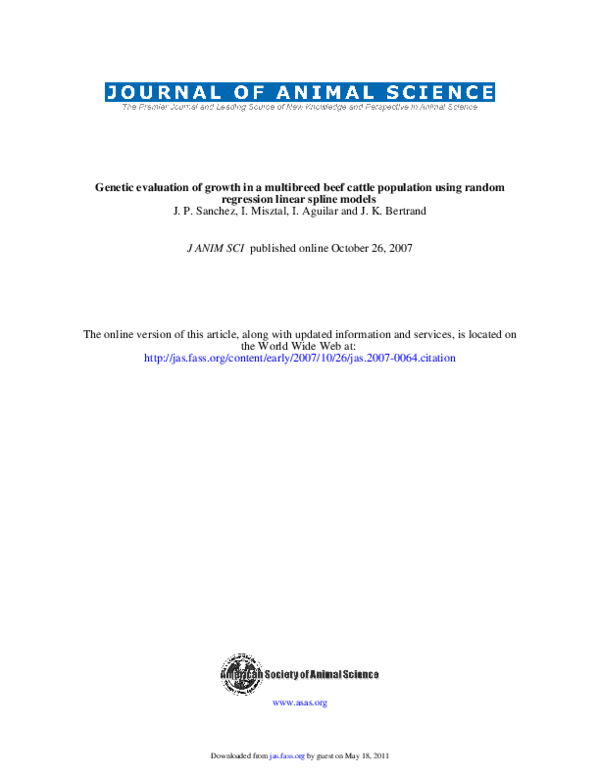 (PDF) Genetic evaluation of growth in a multibreed beef cattle population using random ...