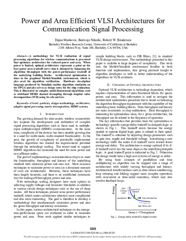Pdf Power And Area Efficient Vlsi Architectures For Communication