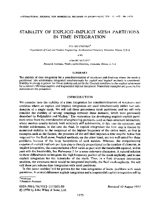 (PDF) Stability of explicit-implicit mesh partitions in time integration