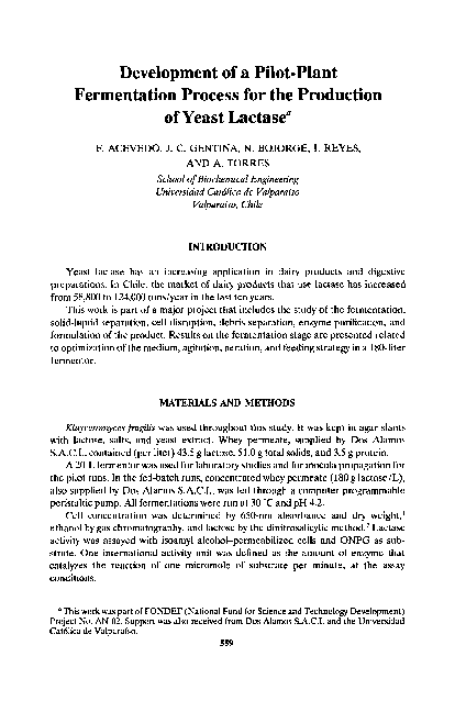 (PDF) Development of a Pilot-Plant Fermentation Process for the ...
