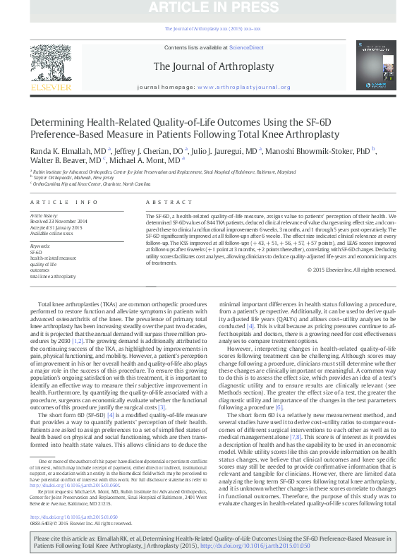 (PDF) A One-Question Patient-Reported Outcome Measure Is Comparable to Multiple-Question ...