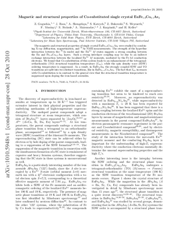 (PDF) Strong coupling between Eu2+ spins and Fe2As2 layers in EuFe1 ...
