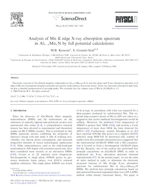 (PDF) Analysis of Mn K edge X-ray absorption spectrum in Al 1 - x Mn x ...