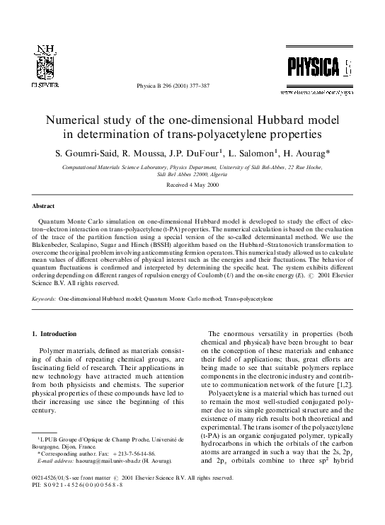 (PDF) Numerical study of the one-dimensional Hubbard model in ...