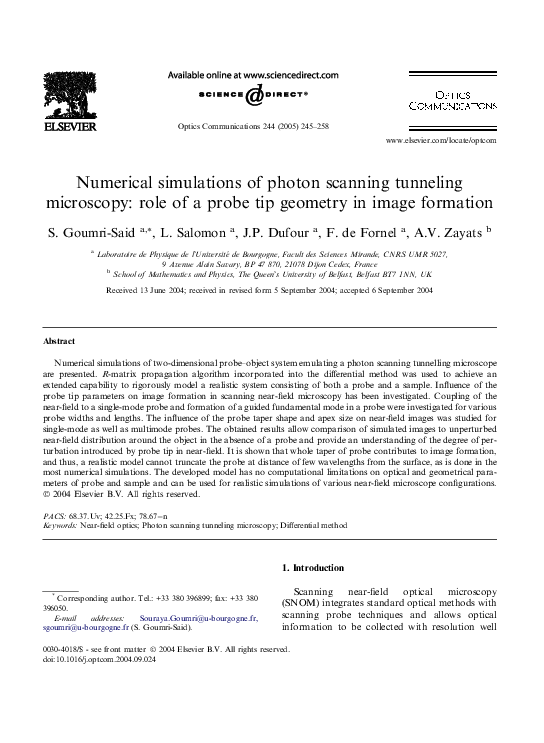 (PDF) Numerical simulations of photon scanning tunneling microscopy: role of a probe tip ...