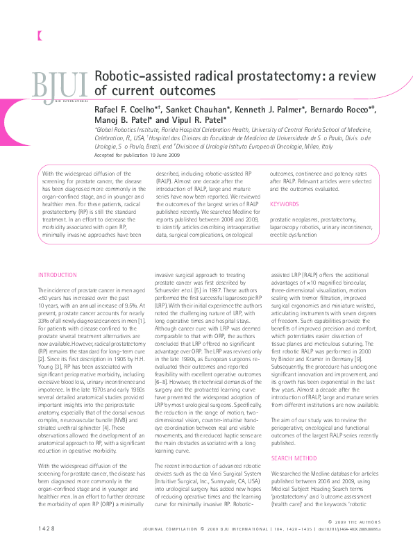 (PDF) Robotic-assisted radical prostatectomy: a review of current outcomes