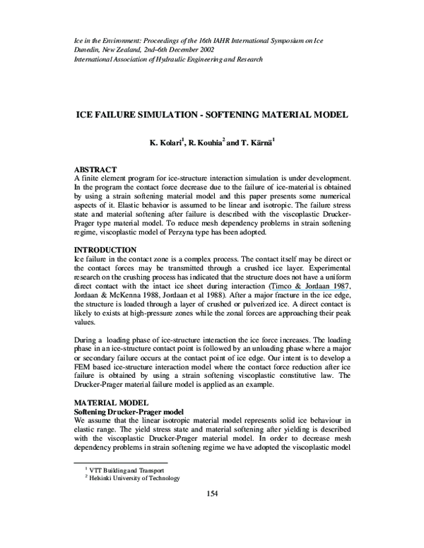 (PDF) Ice failure simulation-softening material model (PDF) Ice failure simulation-softening material model