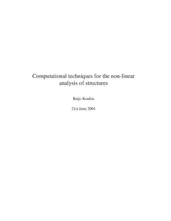 Pdf Computational Techniques For The Non Linear Analysis Of Structures