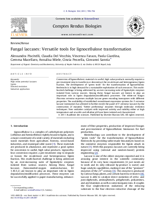 (PDF) Fungal laccases: Versatile tools for lignocellulose transformation