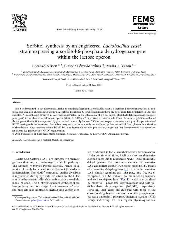 (PDF) Sorbitol synthesis by an engineered Lactobacillus casei strain ...