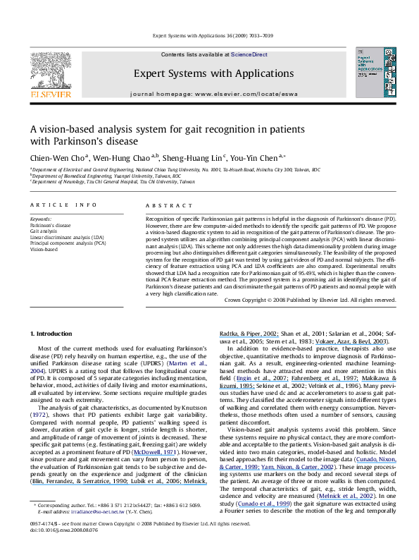 (PDF) A vision-based analysis system for gait recognition in patients ...
