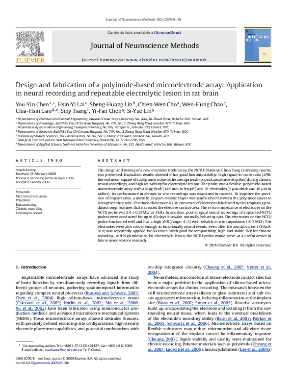 Pdf Design And Fabrication Of A Polyimide Based Microelectrode Array Application In Neural