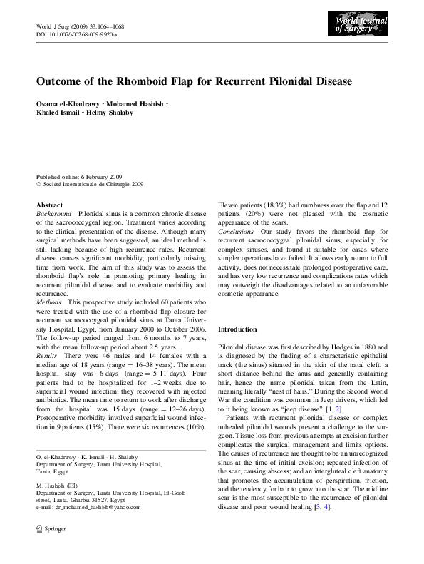 (PDF) Outcome of the Rhomboid Flap for Recurrent Pilonidal Disease