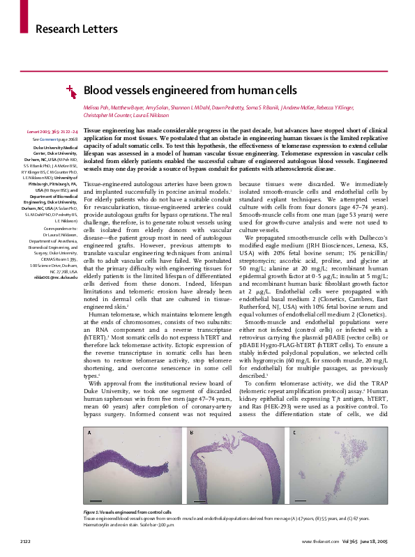 (PDF) Blood vessels engineered from human cells