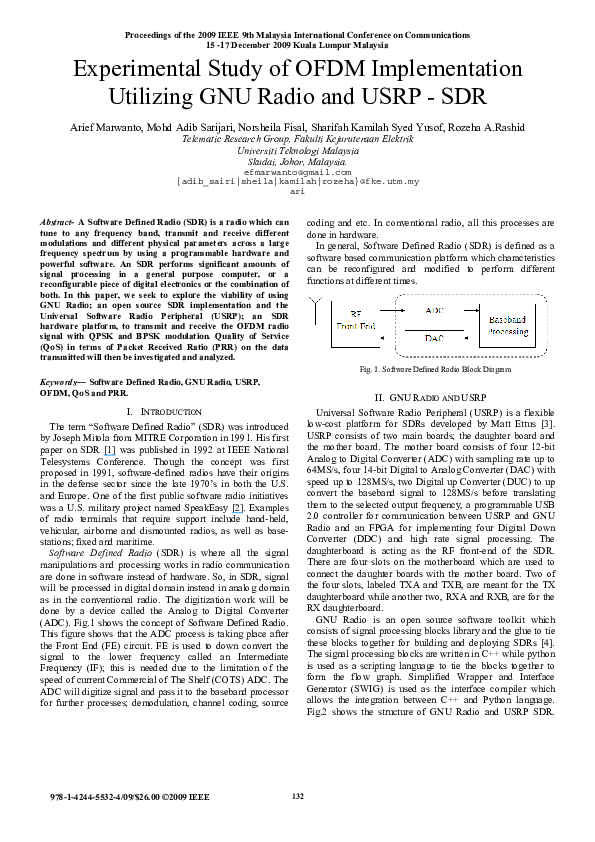 (PDF) Experimental study of OFDM implementation utilizing GNU Radio and USRP - SDR