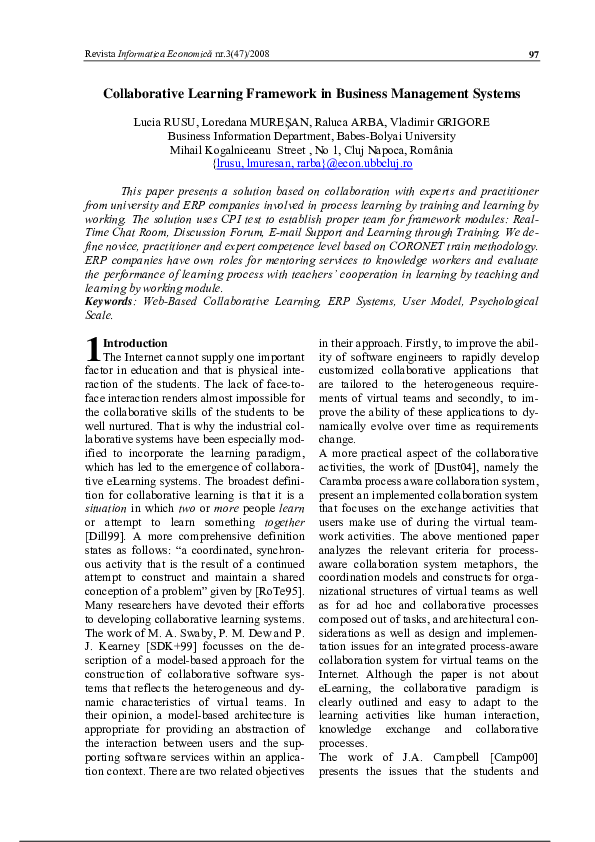 (PDF) Collaborative Learning Framework in Business Management Systems