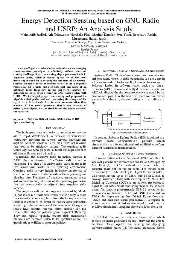Pdf Energy Detection Sensing Based On Gnu Radio And Usrp An Analysis