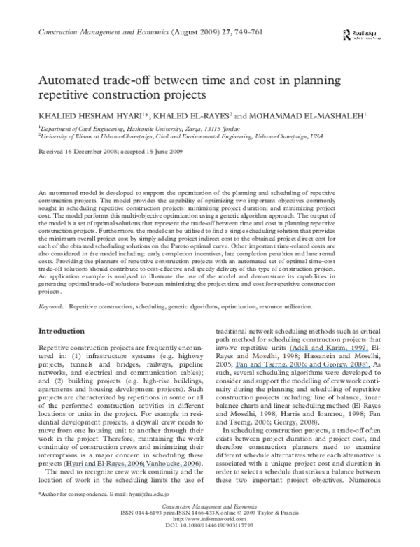 (PDF) Time-cost-quality trade-off analysis for construction projects | Mahmoud ElBassuony ...