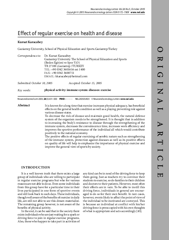 (PDF) Effect of regular exercise on health and disease