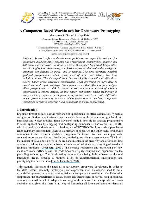 (PDF) A Component Based Workbench for Groupware Prototyping