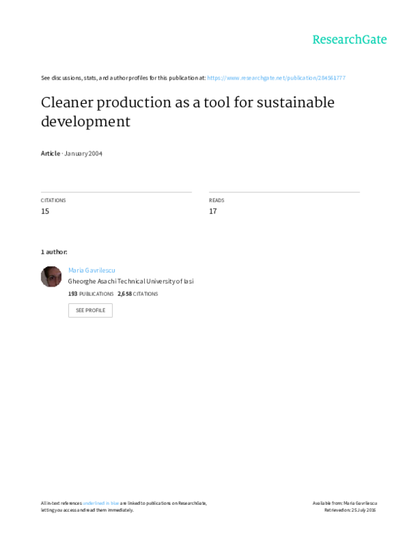 (PDF) Cleaner production as a tool for sustainable development