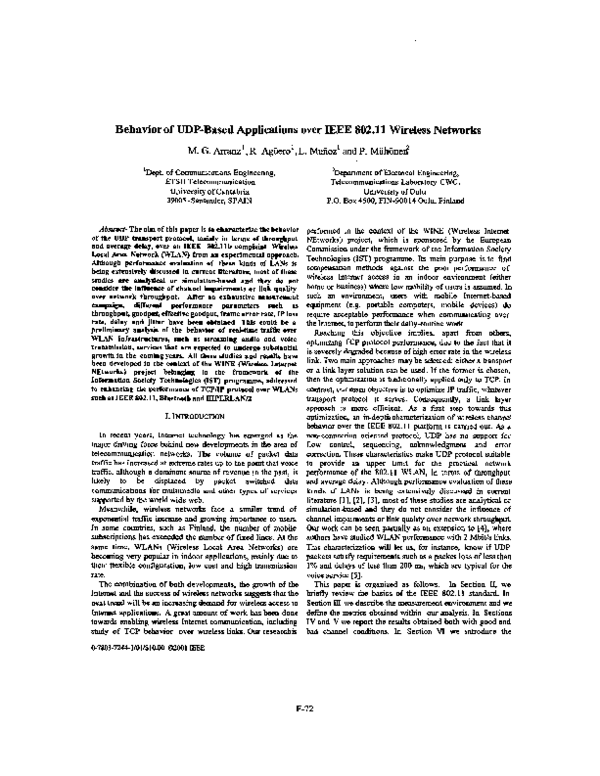 (PDF) Behavior of UDP-based applications over IEEE 802.11 wireless networks
