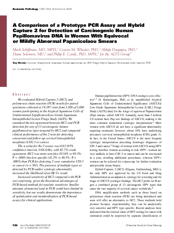 (PDF) A Comparison of a Prototype PCR Assay and Hybrid Capture 2 for ...
