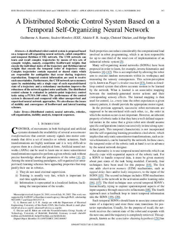 Pdf A Distributed Robotic Control System Based On A Temporal Self Organizing Neural Network