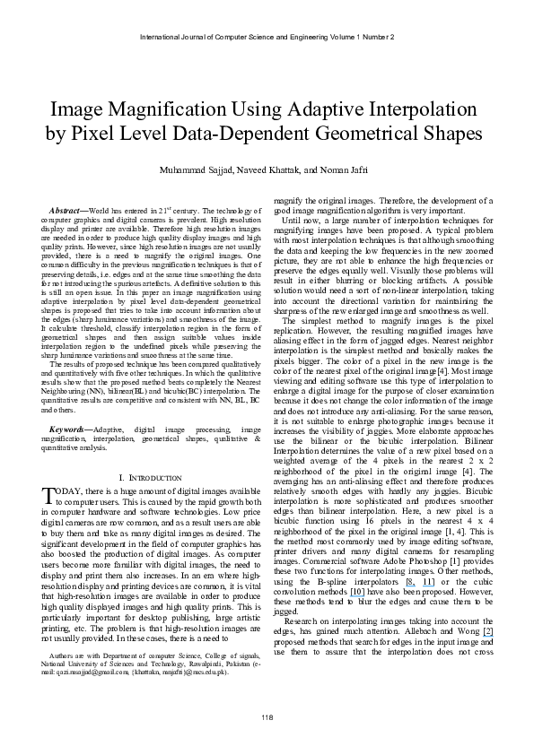 Pdf Image Magnification Using Adaptive Interpolation By Pixel Level Data Dependent Geometrical