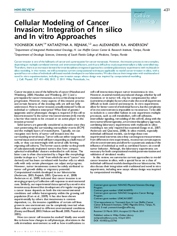 (PDF) Cellular modeling of cancer invasion: integration of in silico ...
